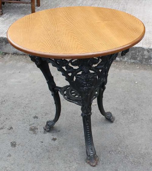 Antiques Atlas - Circular Cast Iron 'pub' Table With Oak Top