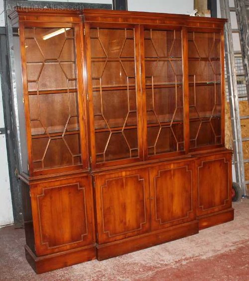 Antiques Atlas - Glazed Top Yew Wood Breakfront Bookcase