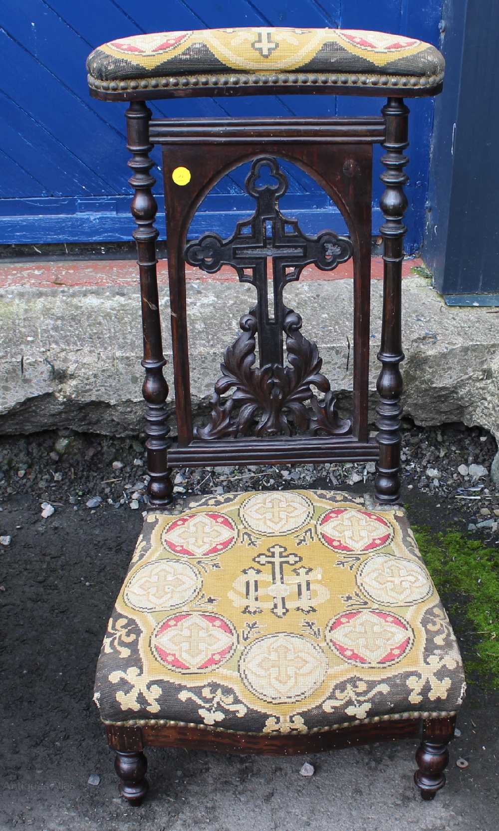 Patterned Upholstered Prie Dieux Carved Detail - Antiques Atlas