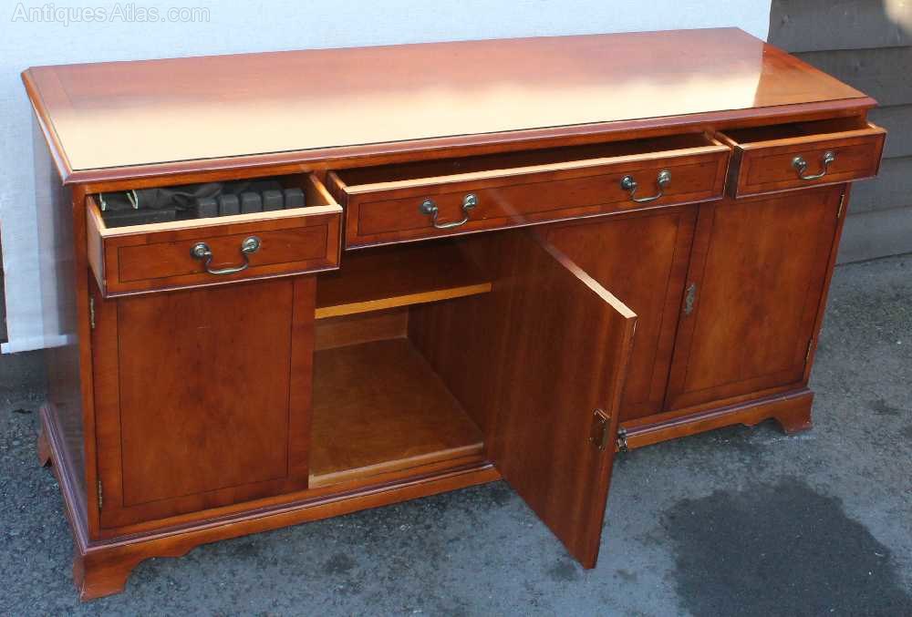 Antiques Atlas - Yew Wood 4 Door, 3 Drawer Sideboard