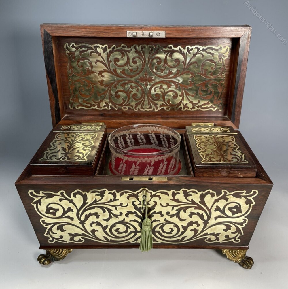 Antiques Atlas - Antique Regency Rosewood & Inlaid Brass Tea Caddy ...