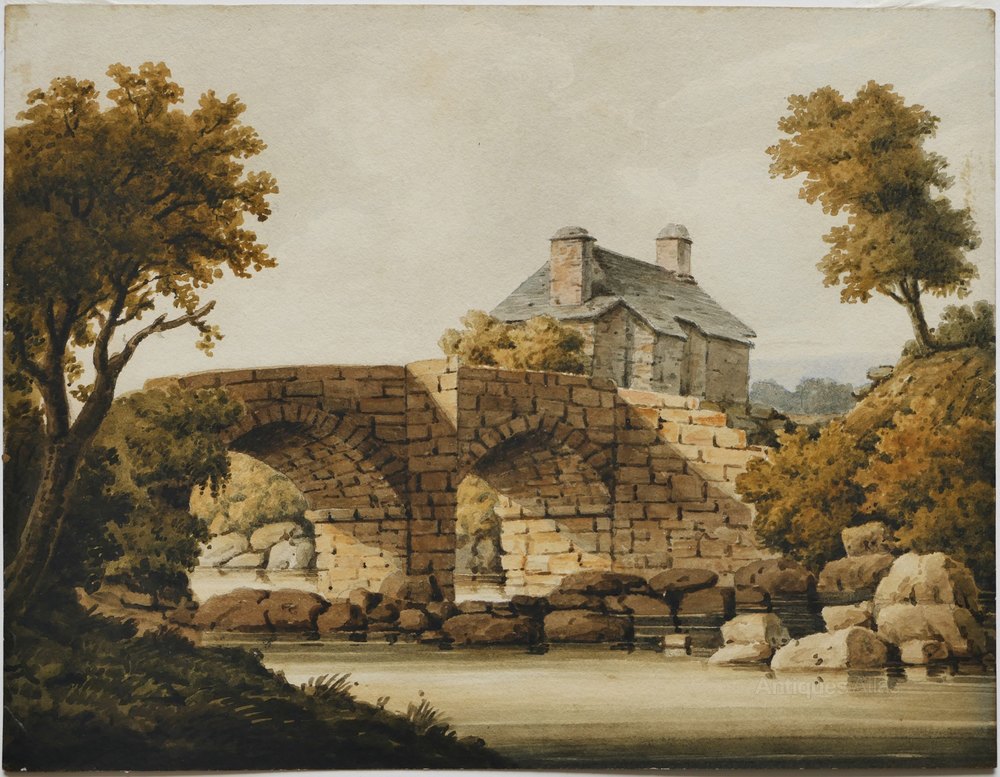Antiques Atlas - 19thc. Cottage Beside A Double Arch Bridge as176a851