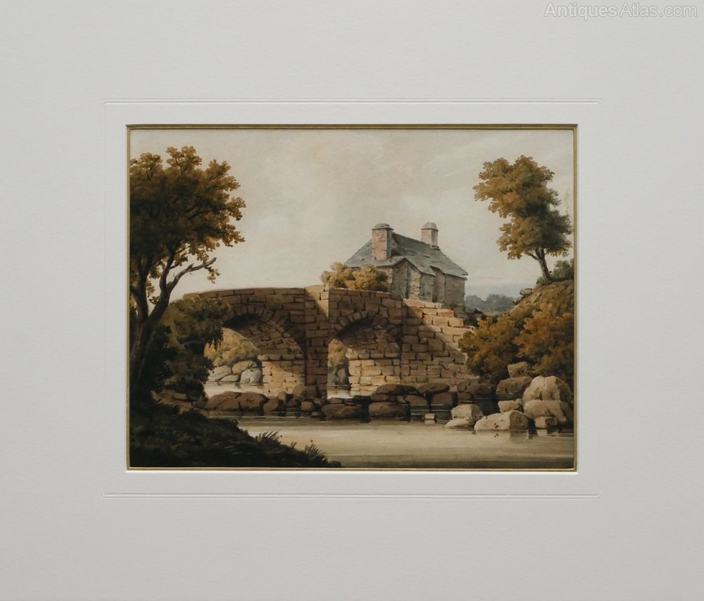 Antiques Atlas - 19thc. Cottage Beside A Double Arch Bridge as176a851