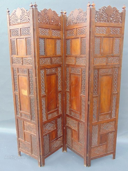 Beautiful Carved Indian Inlaid Hardwood Screen - Antiques Atlas