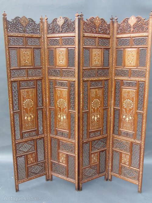 Beautiful Carved Indian Inlaid Hardwood Screen - Antiques Atlas
