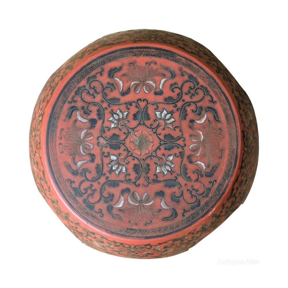 Chinese Red Lacquer Barrel Stool as623a4650 - Antiques Atlas