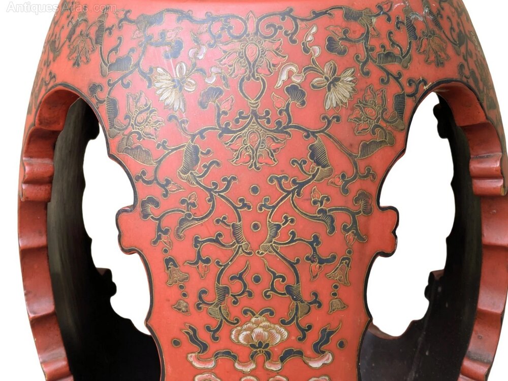 Chinese Red Lacquer Barrel Stool as623a4650 - Antiques Atlas