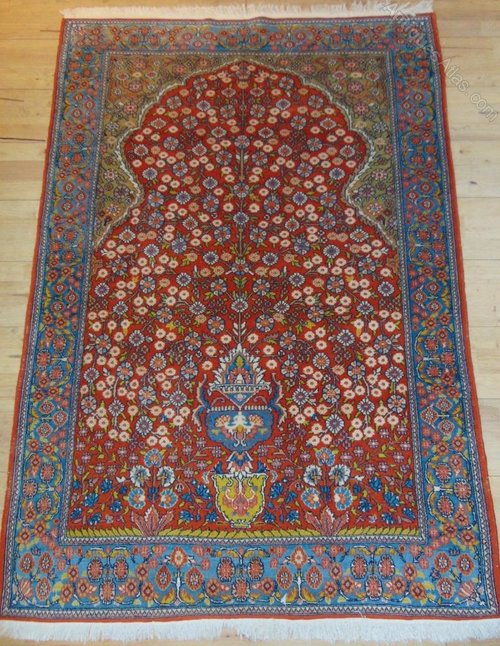 Antiques Atlas - Indian Prayer Rug / Carpet Silk Mogul Millefleur Design