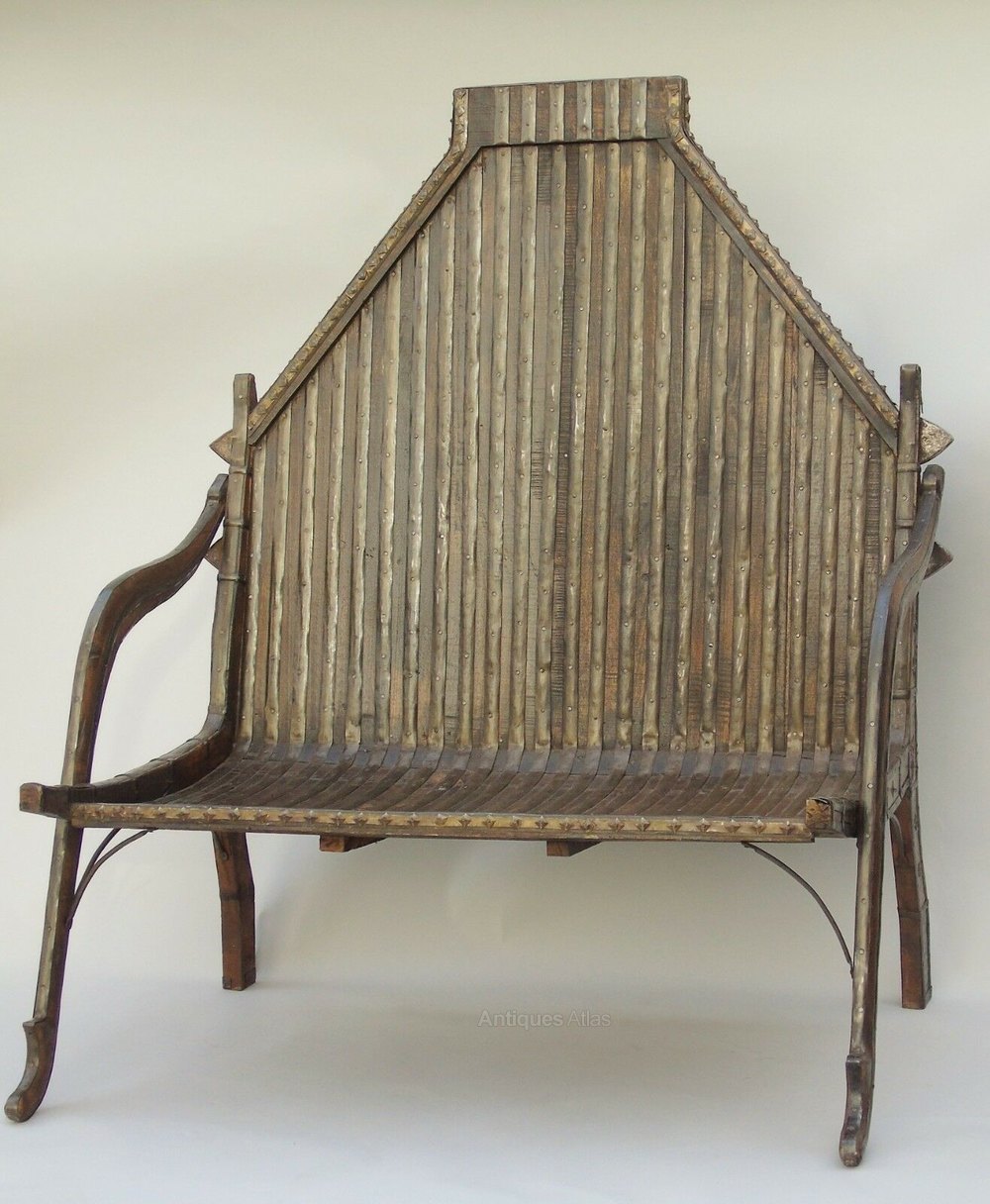 Large Rajasthani Hardwood & Metal Strapwork Bench - Antiques Atlas