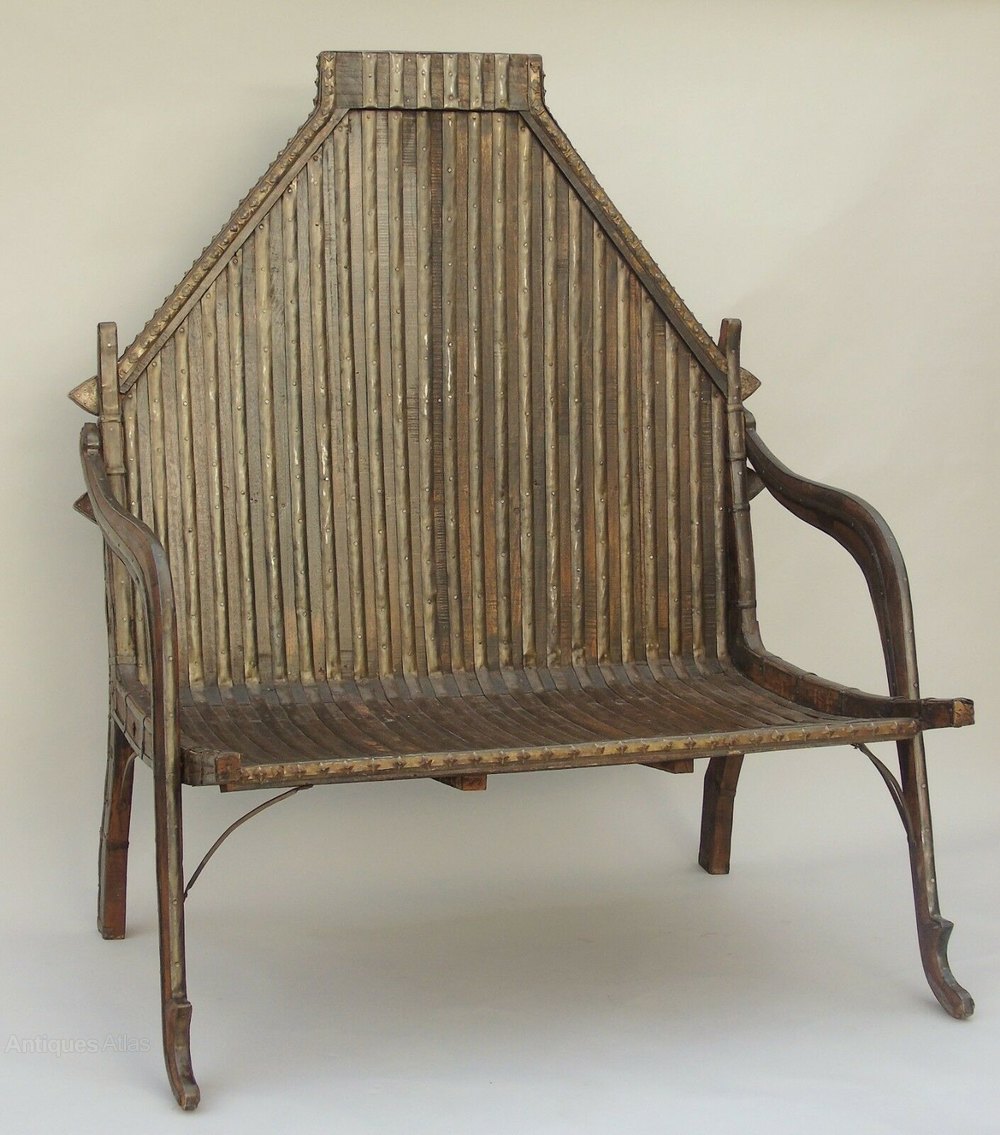 Large Rajasthani Hardwood & Metal Strapwork Bench - Antiques Atlas