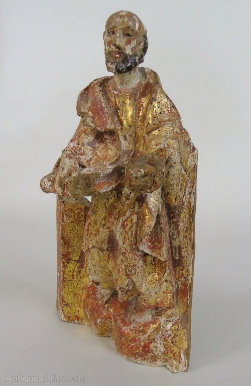 Antiques Atlas - Rare Antique Carved Gilt And Polychrome Figure St Paul
