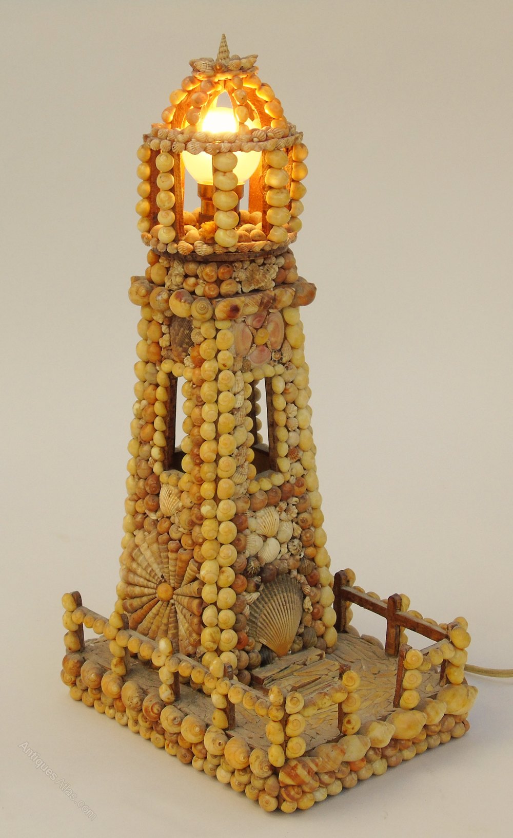 Antiques Atlas - Vintage Folk Art Antique Shell Lamp Lighthouse