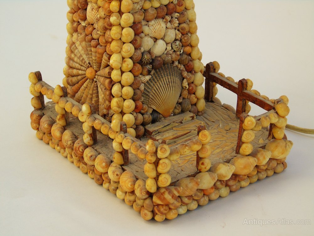 Antiques Atlas - Vintage Folk Art Antique Shell Lamp Lighthouse