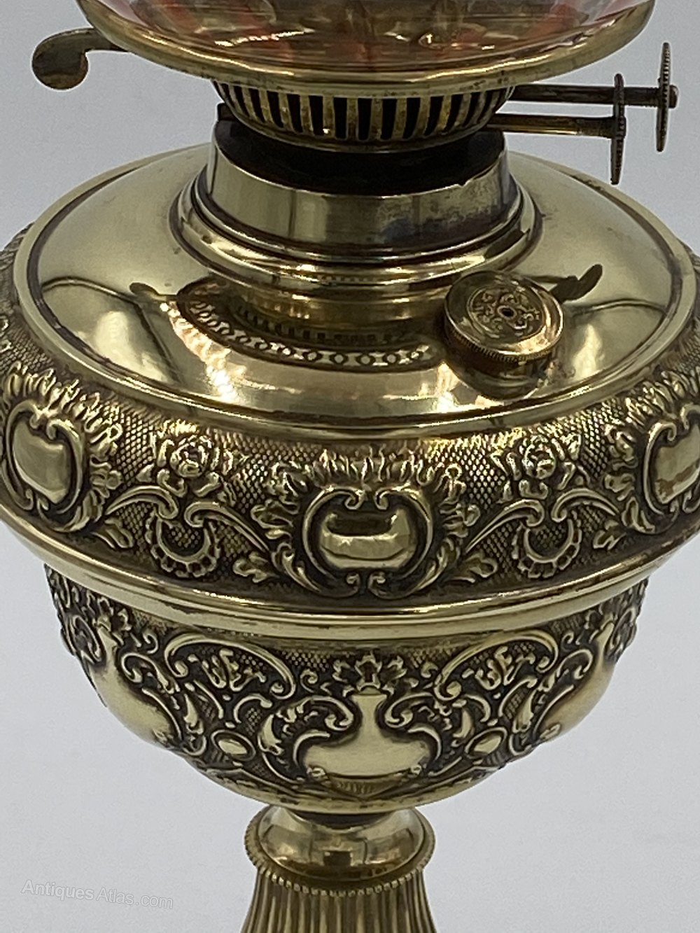 Antiques Atlas - Antique Victorian Embossed Brass Oil Lamp