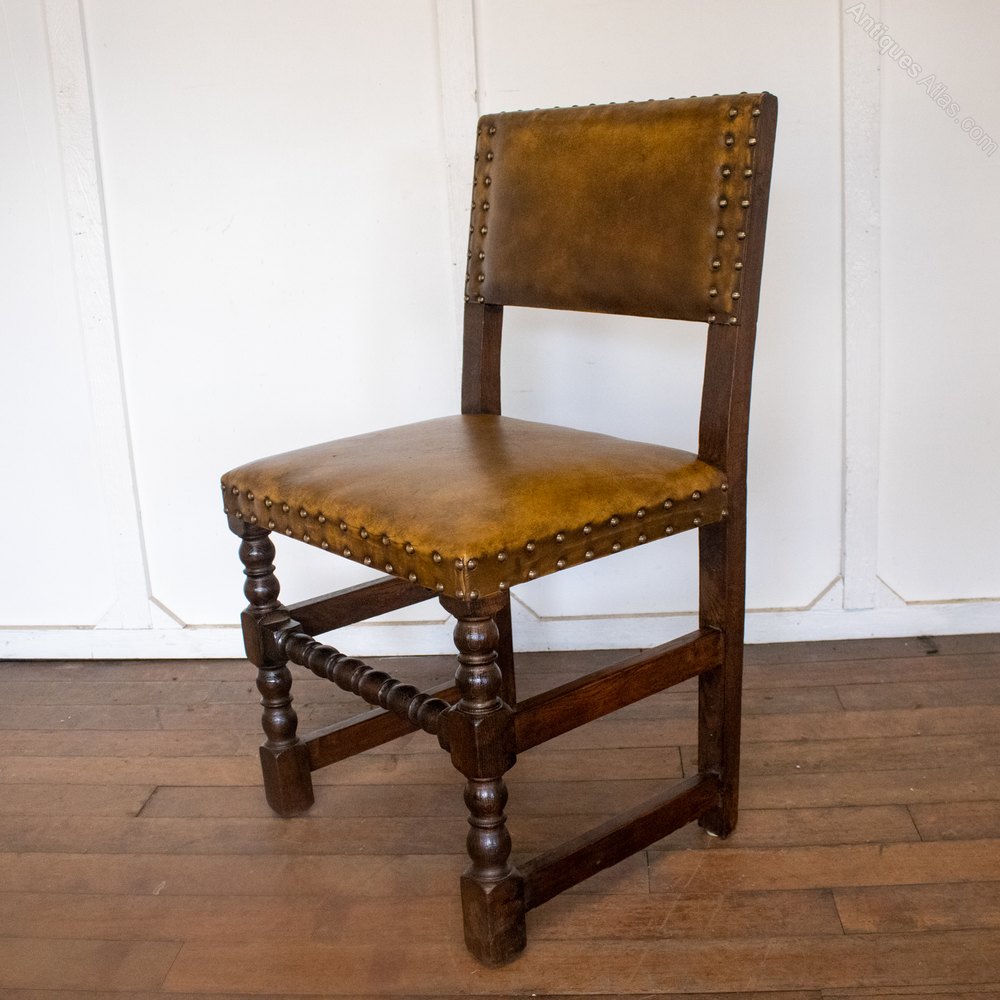 Set Of 8 Oak & Leather Dining Chairs - Antiques Atlas