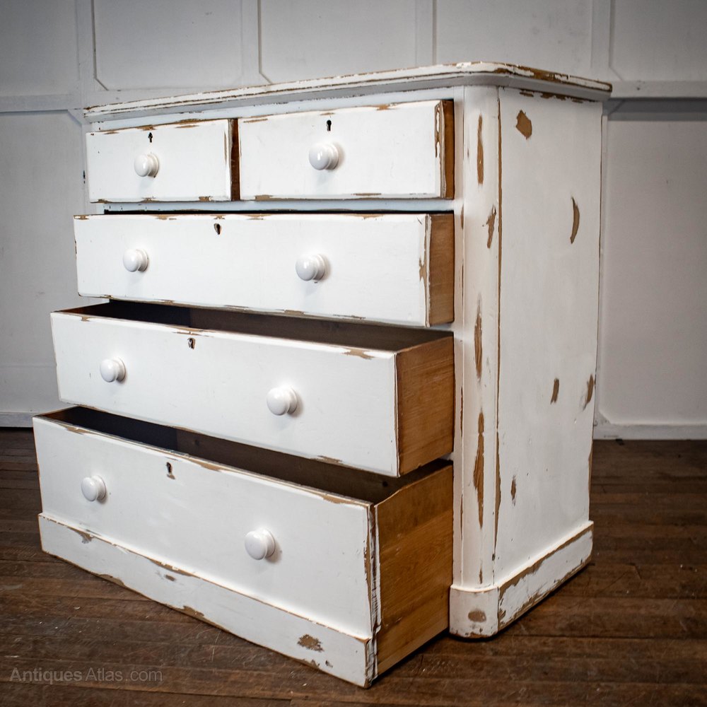 White Victorian Chest Of Two Over Three Drawers - Antiques Atlas
