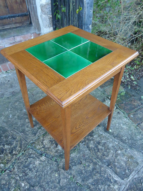 Arts & Crafts Oak Table With A Green Tiled Top - Antiques Atlas