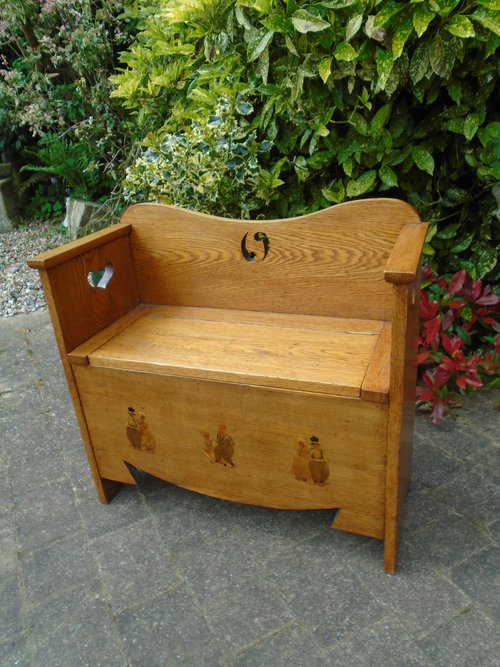 Arts & Crafts Oak Box Settle For Liberty as179a3952 - Antiques Atlas