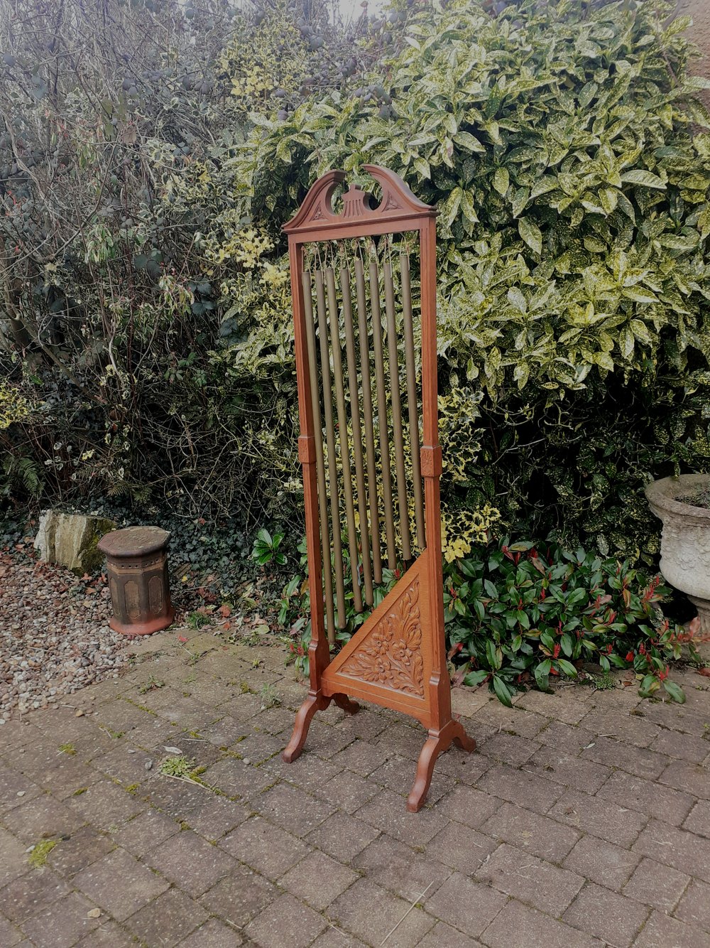 Tall Arts & Crafts Oak Gong With Chimes as179a3900 - Antiques Atlas