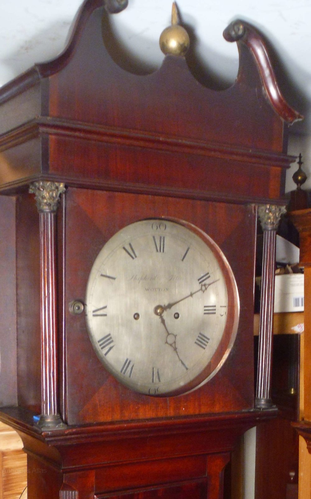 Antiques Atlas - ANTIQUE MAHOGANY SILVERED DIAL LONGCASE CLOCK