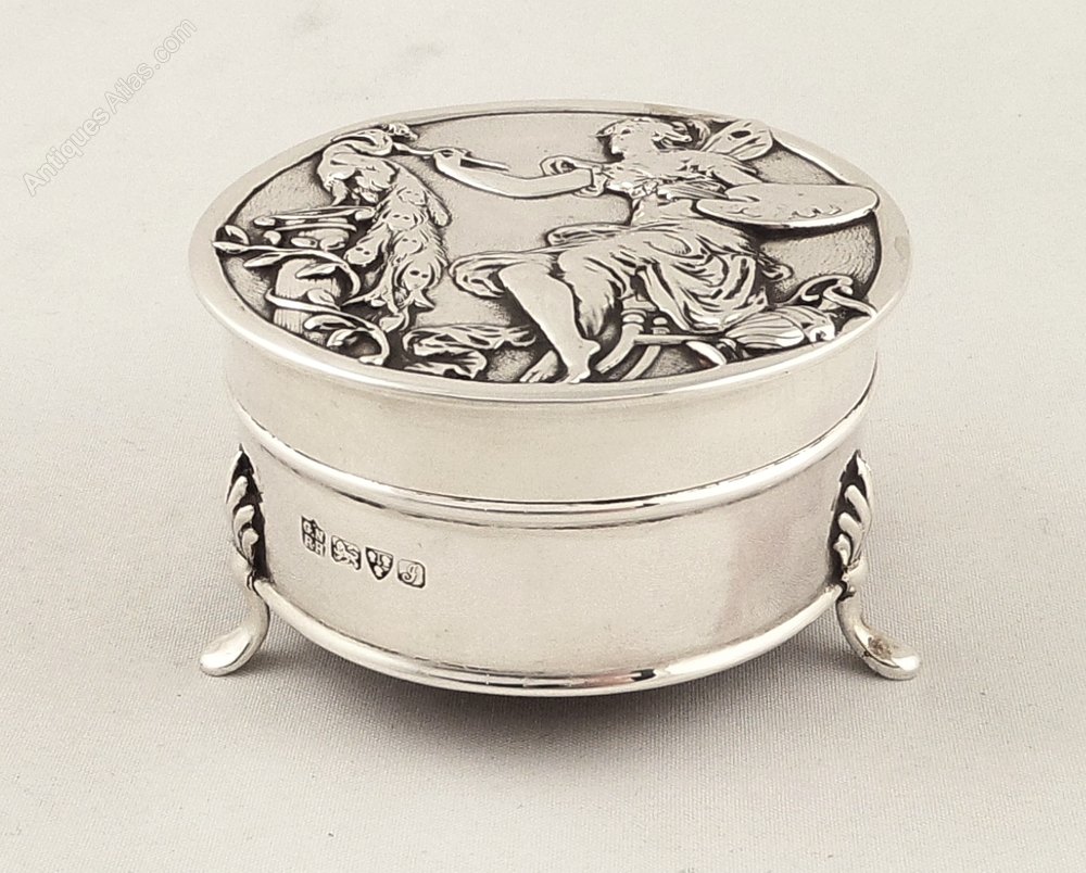 Art Nouveau Sterling Silver Trinket Box 1909 Fairy - Antiques Atlas