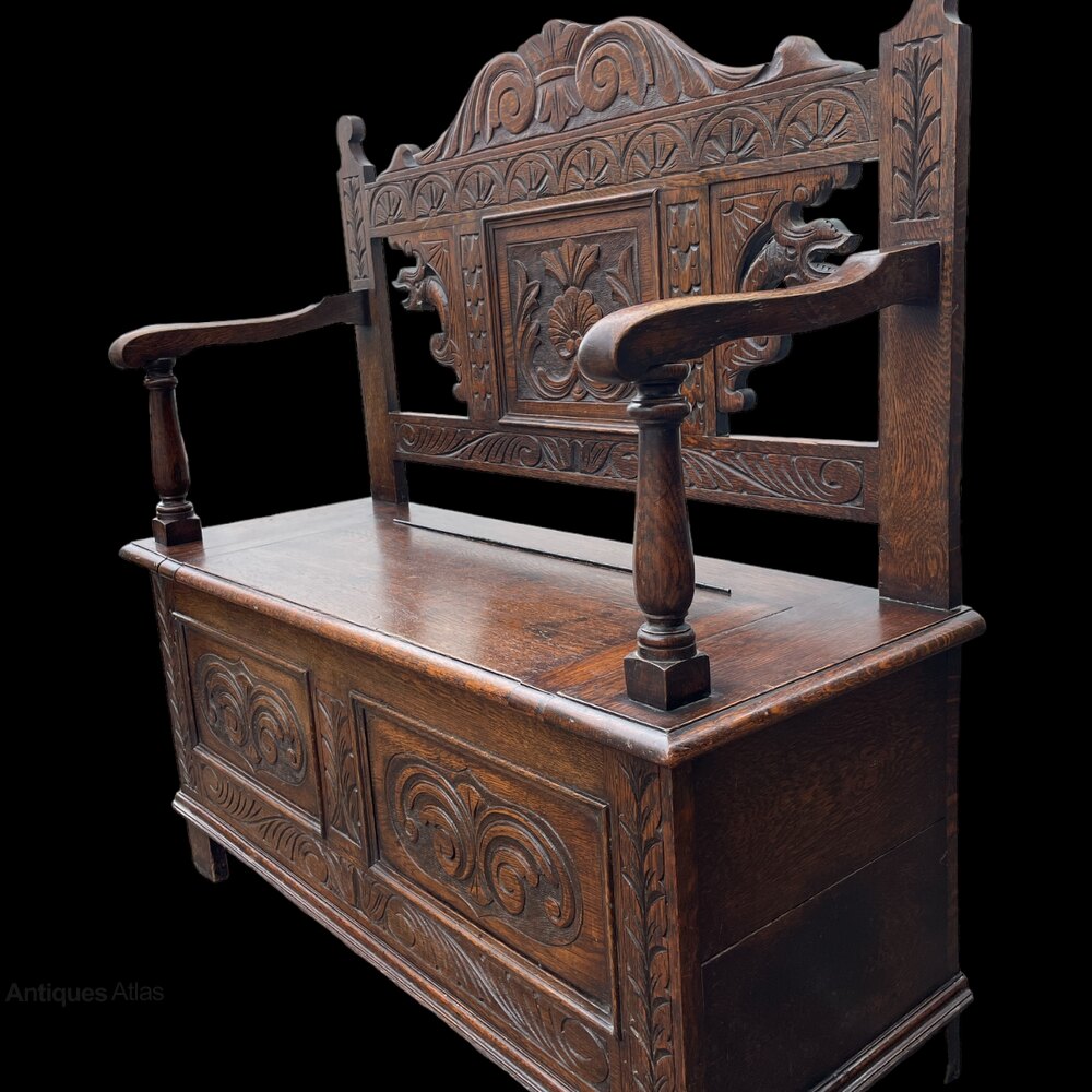 Early 20th Century Carved Oak Bench - Antiques Atlas