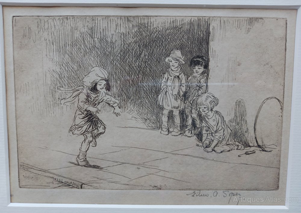 Antiques Atlas - Hop Scotch- Eileen Alice Soper- Signed Etching
