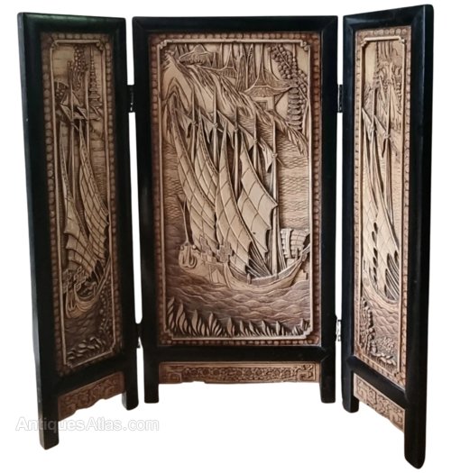 19th Century Chinese Folding Fire Screen - Antiques Atlas