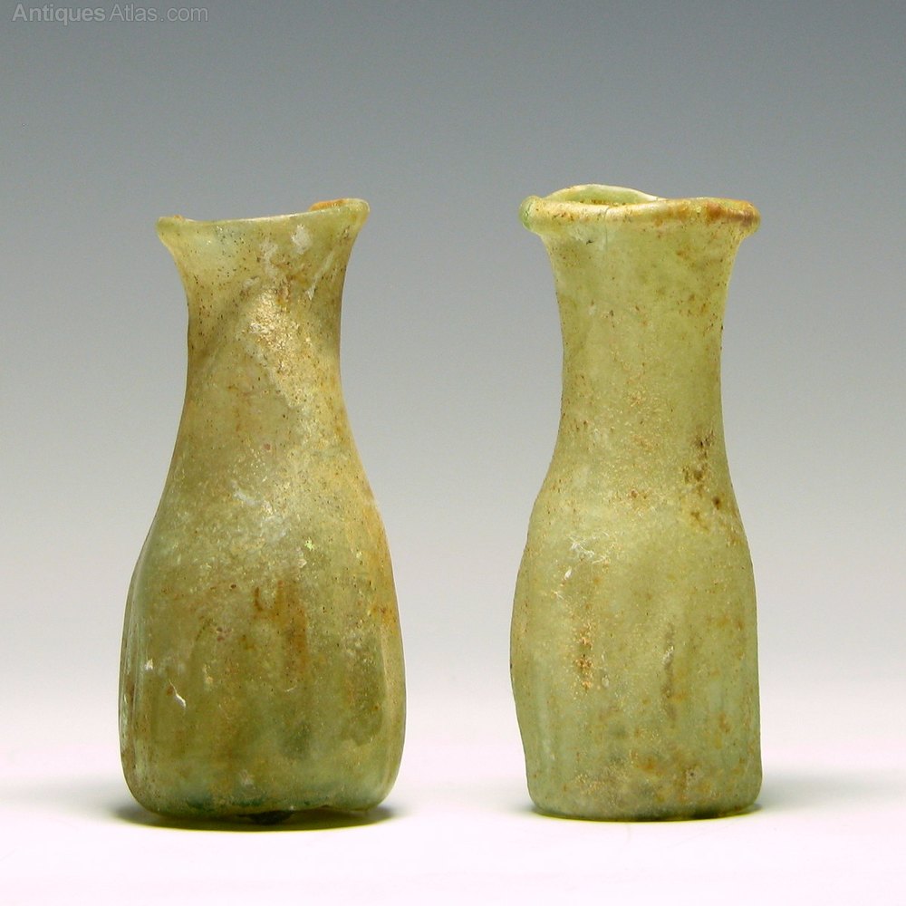 Antiques Atlas - Pair Of Ribbed Roman Glass Bottles