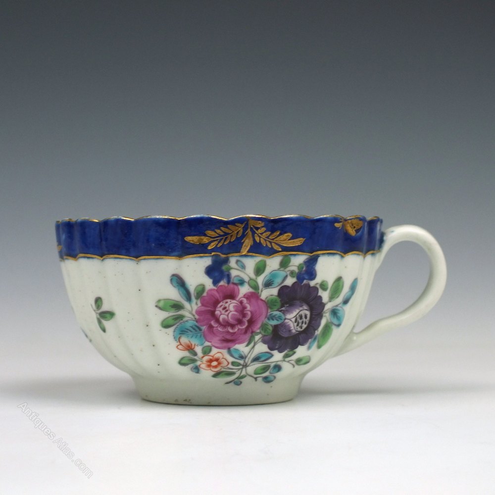 Antiques Atlas - Worcester Fluted Floral Pattern Porcelain Trio