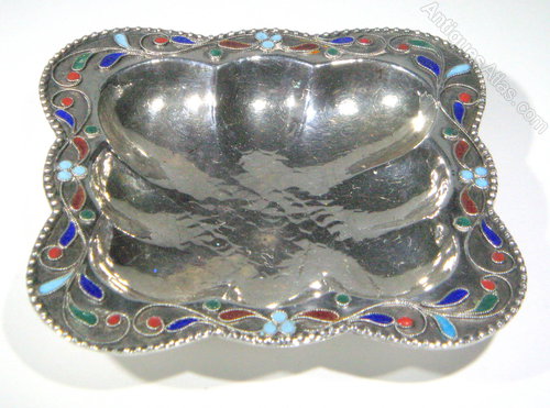 Antiques Atlas - Vintage Silver Trinket Dish, Inlaid Enamels