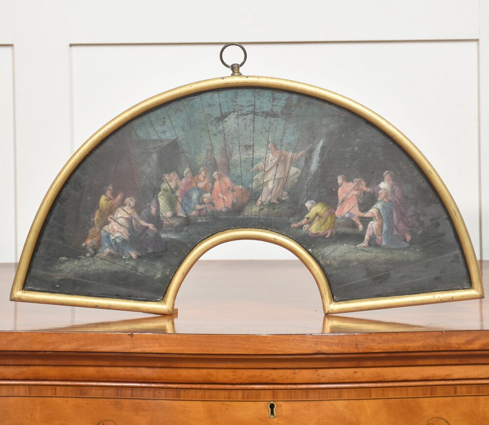 Antiques Atlas - Painted Fan Leaf With Biblical Scene In Gilt Metal ...