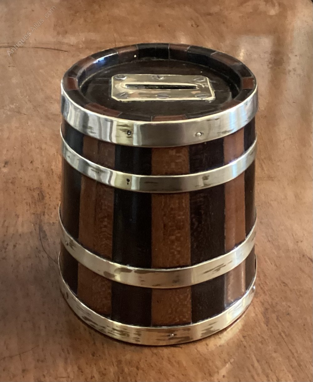 Antiques Atlas - Coopered Sycamore & Mahogany Treen Money Box