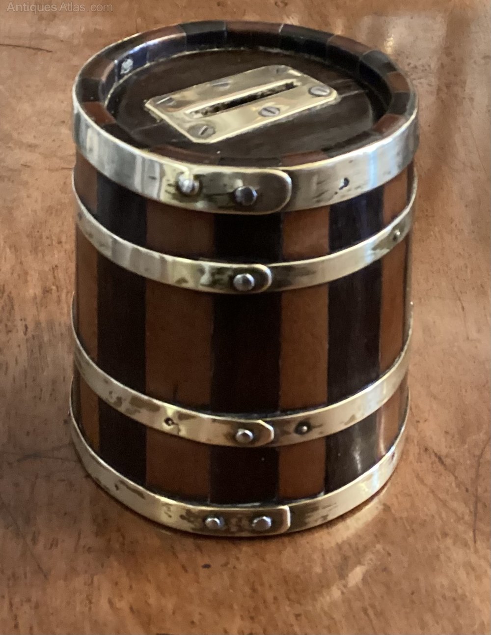 Antiques Atlas - Coopered Sycamore & Mahogany Treen Money Box