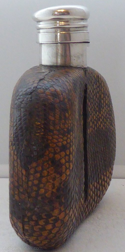Antiques Atlas - 1892 Silver Python Snake Skin Glass Hip Flask