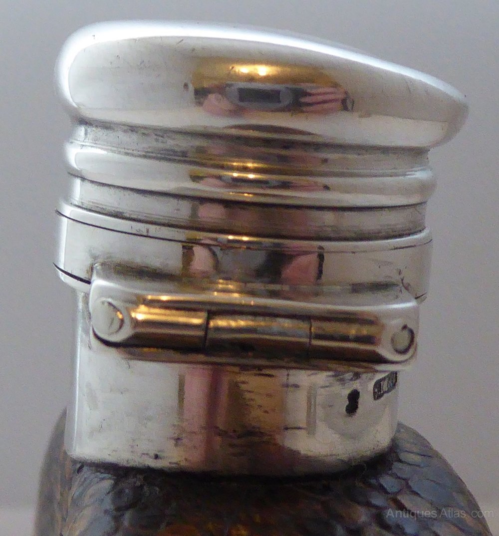 Antiques Atlas - 1892 Silver Python Snake Skin Glass Hip Flask