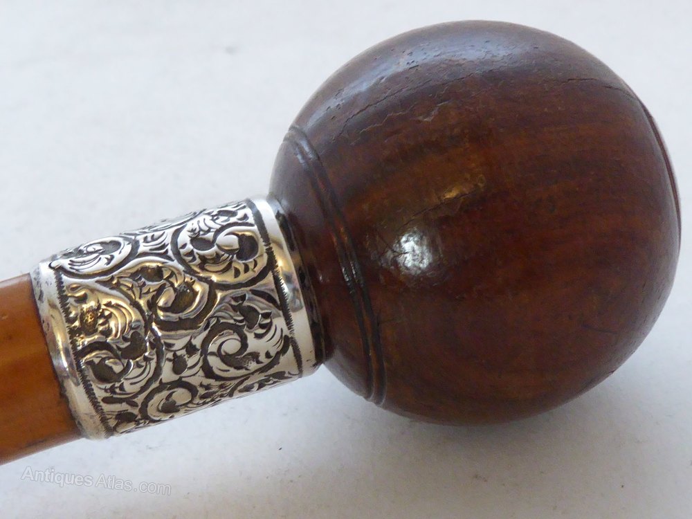 Antiques Atlas - Bowling Ball Walking Stick Cane 1894 Solid Silver