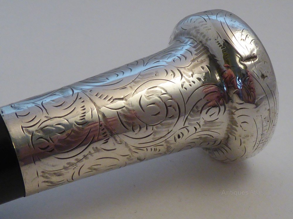 Antiques Atlas - Large Walking Stick Cane 1920 Silver Ebony