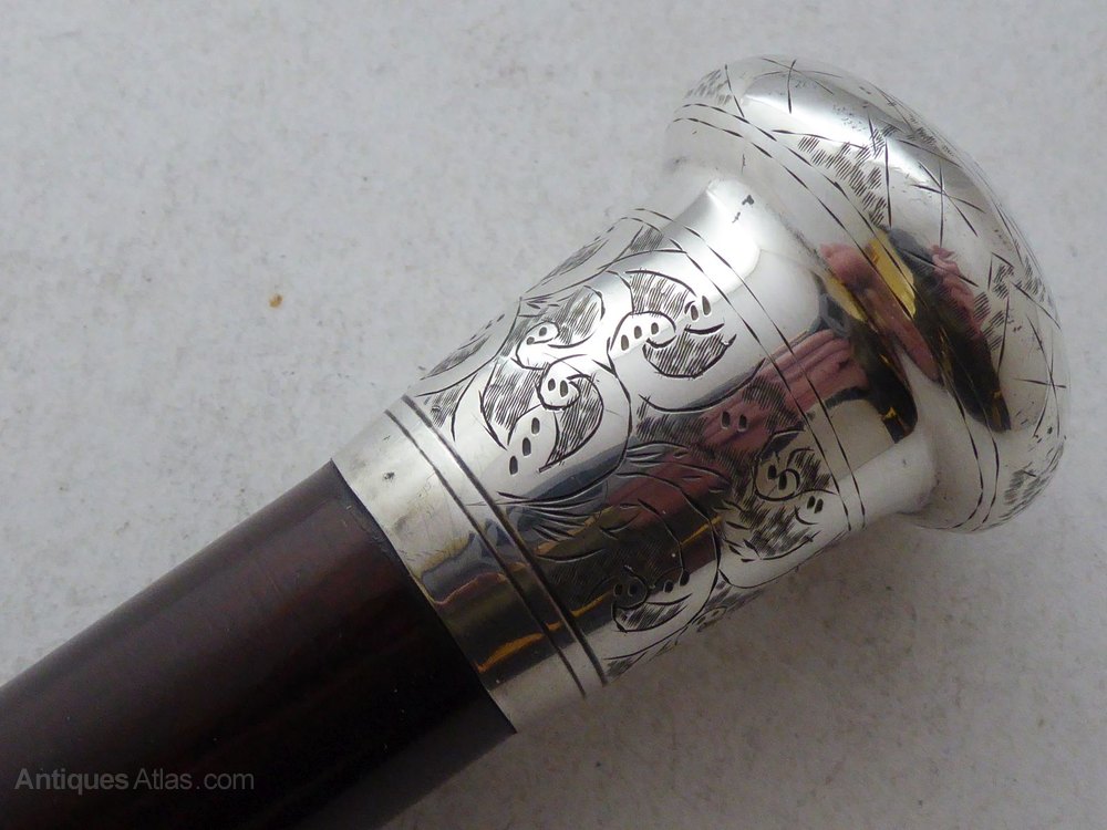 Antiques Atlas - Rare 1930 Cherry Wood Silver Walking Stick Cane
