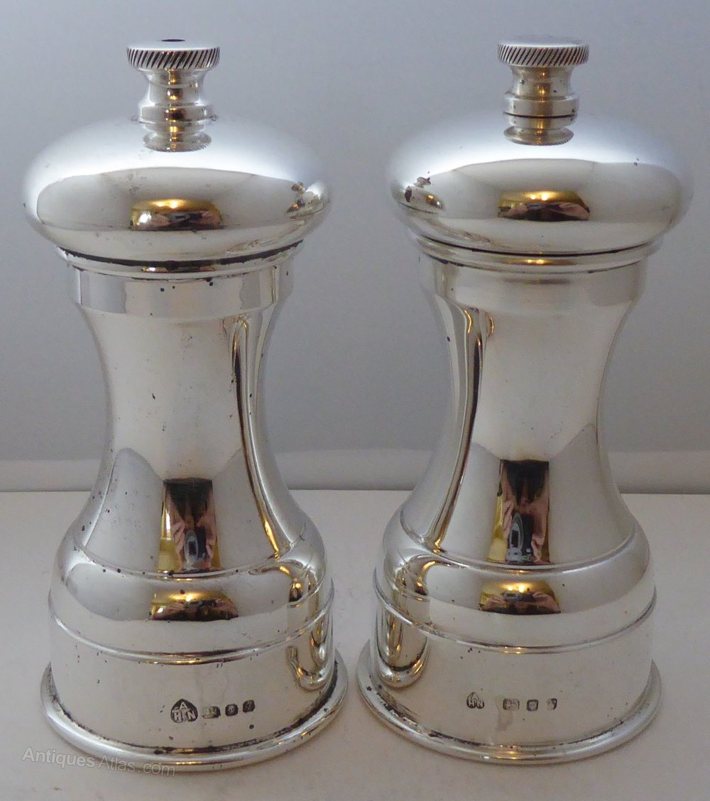 Antiques Atlas - Silver Cruet Set Salt And Pepper Grinders Mills