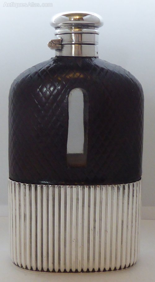 Antiques Atlas - Victorian Silver Plated Leather Glass Hip Flask