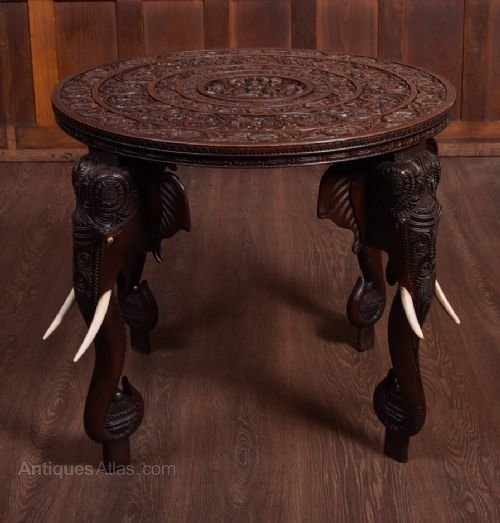 Carved Anglo Indian Elephant Side Table - Antiques Atlas