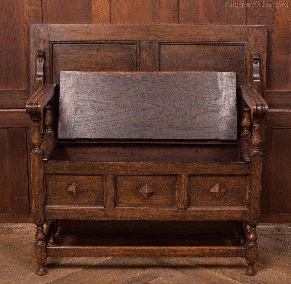 Edwardian Oak Monk's Bench / Hall Seat - Antiques Atlas