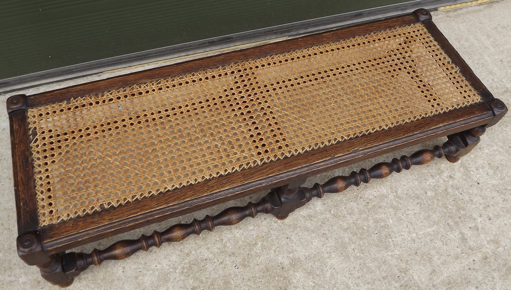 Vintage Long Oak Footstool With Canework Top - Antiques Atlas