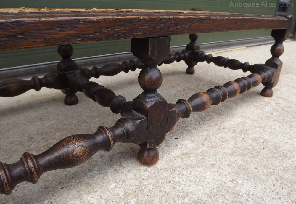 Vintage Long Oak Footstool With Canework Top - Antiques Atlas