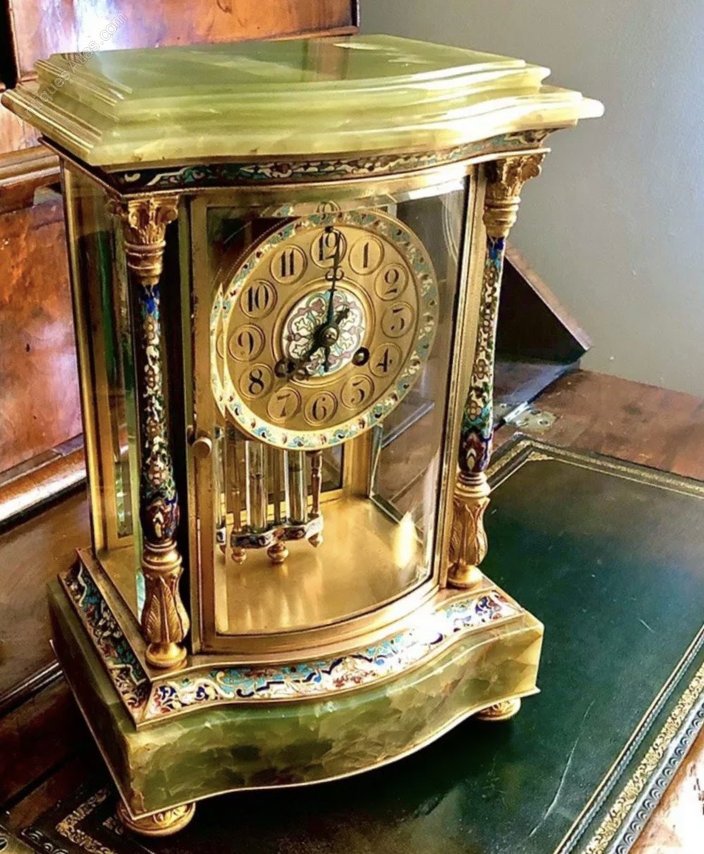 Antiques Atlas - Japy Freres Champleve Four Glass Library Clock