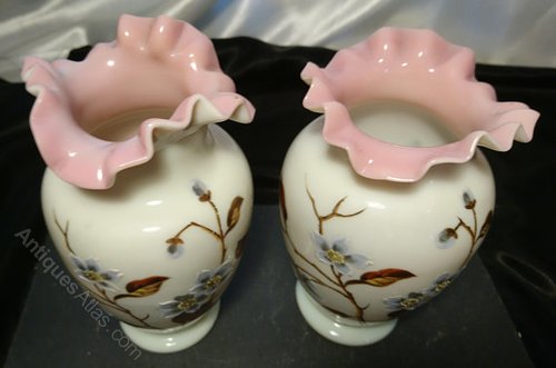 Antiques Atlas - Enamelled Vases, Antique Primrose Glass