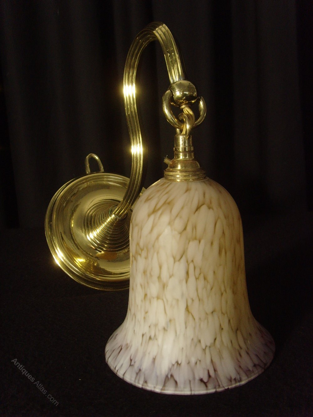 Antiques Atlas - Brass Hanging Wall Light Mottled Glass Shade