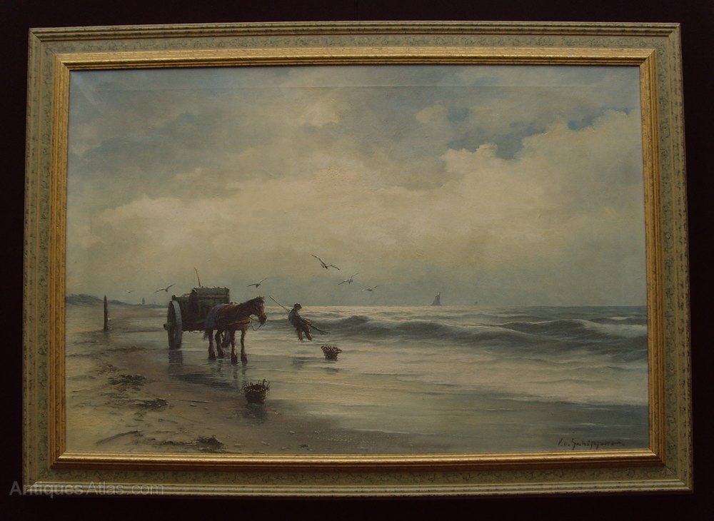 Antiques Atlas - Cornelius Schipper 1915-? Danish Oil Shore Scene