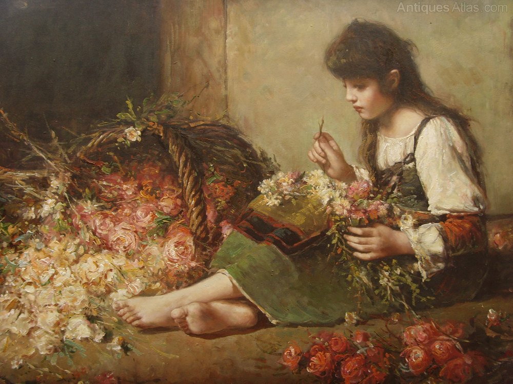 Antiques Atlas - Shelton Oil Portrait The Flower Girl Aft.Harlamoff